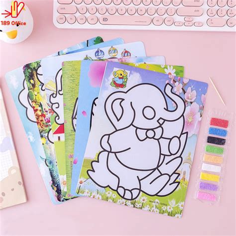 ระบายสีโรยทราย คละลาย ขนาด 23 27 3 Cm ชุดระบายสีทรายพร้อมทราย 9สี กระดาษโรยทราย ภาพวาดโรยทราย