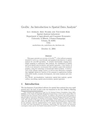 Geoda An Introduction To Spatial Data Analysis Geovista Center