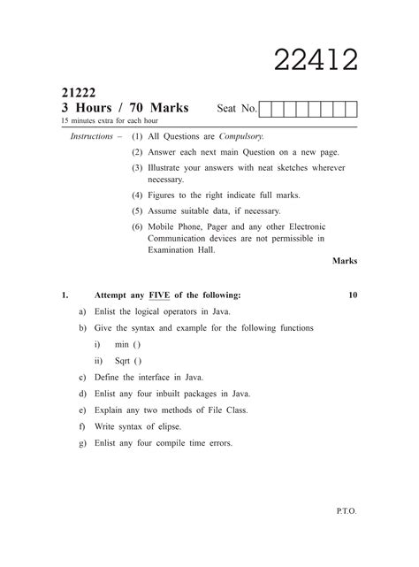 Java Programming 22412 Old Question Paper With Model Answers Summer 2022