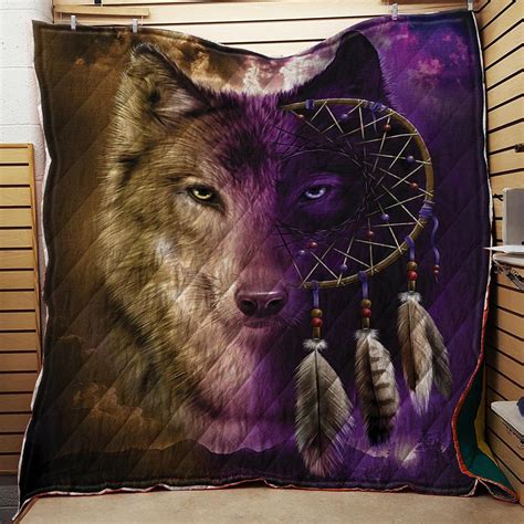 Wolf Dreamcatcher Fleece Throw Quilt Dreamrooma