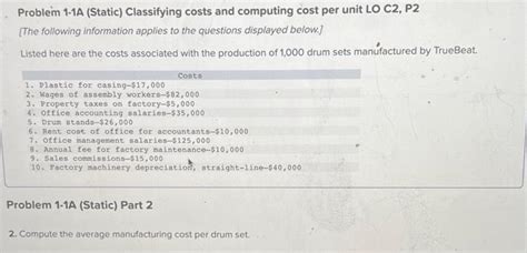 Solved Problem A Static Classifying Costs And Computing Chegg