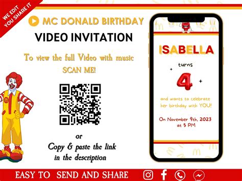 Mcdonalds Birthday Party Invitation Cheeseburger Fries And Nuggets