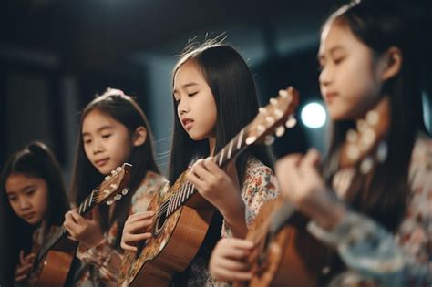 Girls Engaged In A Music Class Learning To Play Instruments And Appreciate Different Premium