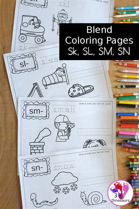 Free Blends Coloring Pages Sk Sl Sm Sn 3 Dinosaurs