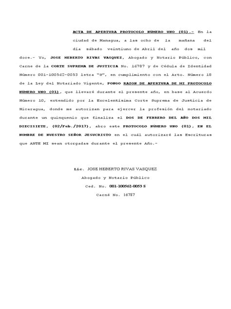 Acta De Apertura Protocolo Heberto Pdf