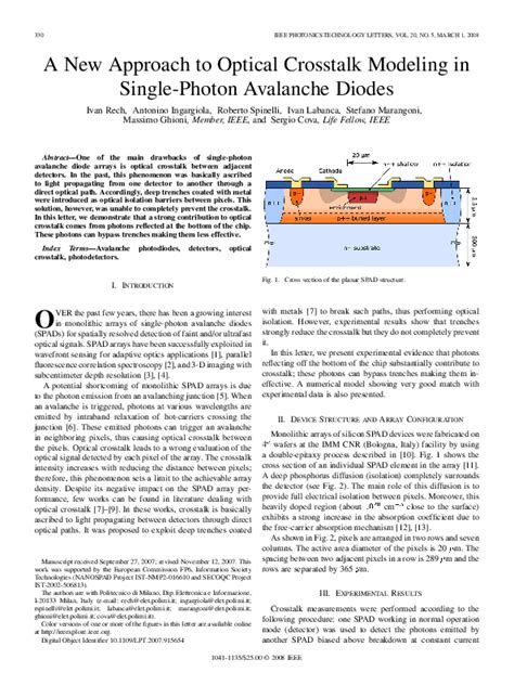 Pdf A New Approach To Optical Crosstalk Modeling In Single Photon Avalanche Diodes