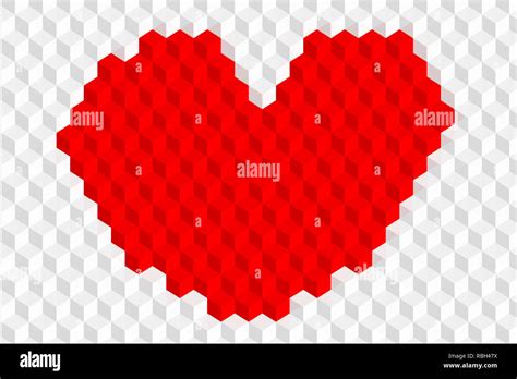 Red Shape Heart On Cube Pattern Background Illustration Picture Stock