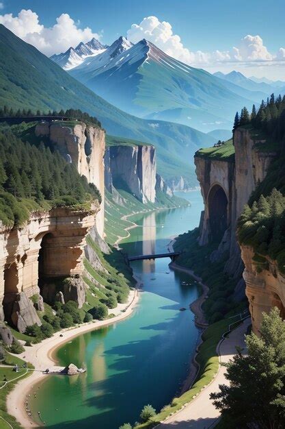 Premium Ai Image Mountains Cliffs Stone Pillars Grass Path Nature