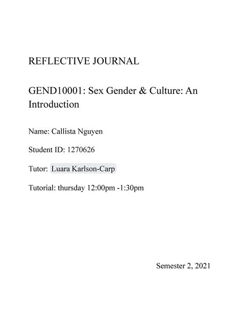 Reflective Journal 1 Reflective Journal Gend10001 Sex Gender