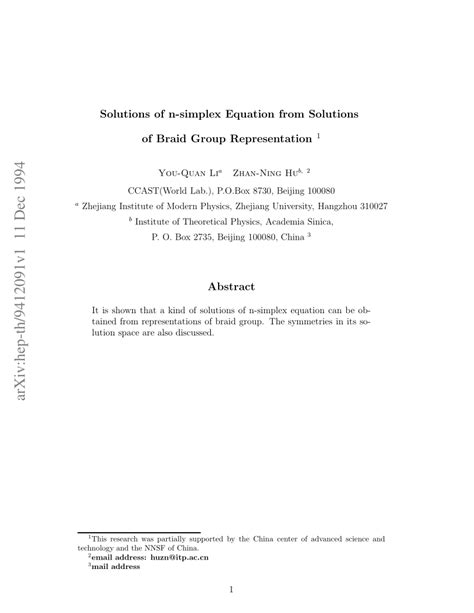 Pdf Solutions Of N Simplex Equation From Solutions Of Braid Group