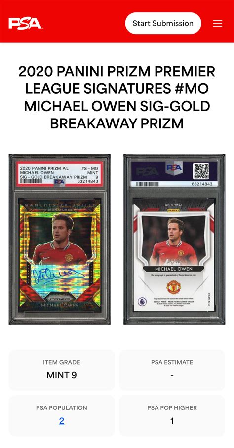 【fcb拍卖】2020 21 Panini Prizm Michael Owen 迈克尔 欧文 签字 10编 1010 金折签 金ba Psa9分 Pop2 曼联 利物浦 皇马 皇家马德里