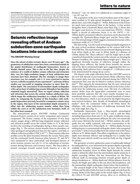 Pdf The Seismic Reflection Image Revealing Offset Of Andean