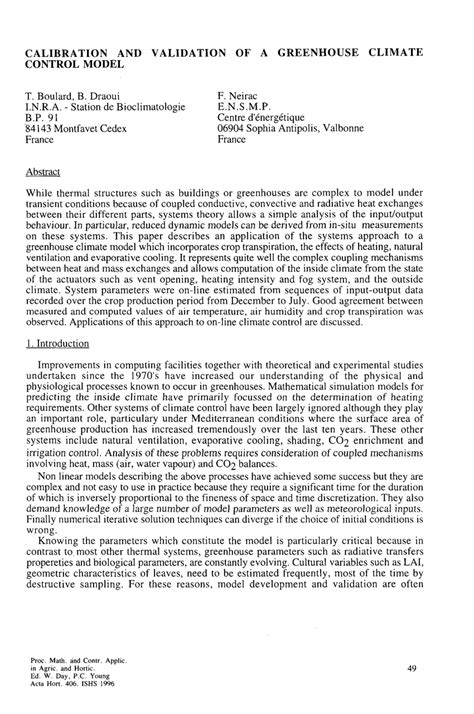 Pdf Calibration And Validation Of A Greenhouse Climate Control Model