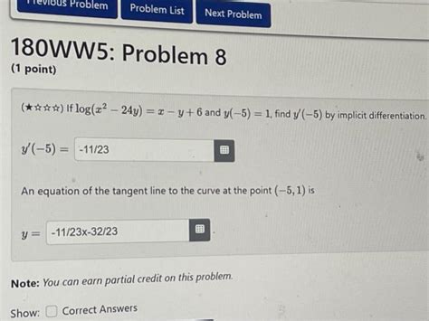 solved problem 180ww5 problem 8 1 point problem list next