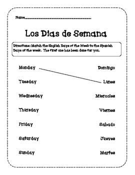 Days Of The Week Spanish Days Of The Week In Spanish Worksheet Pdf