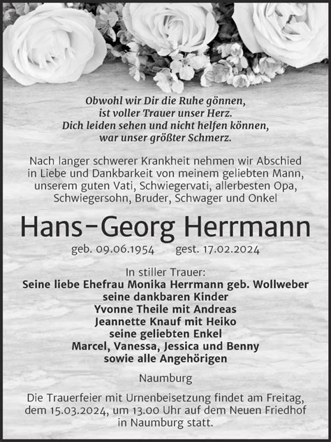 Traueranzeigen Von Hans Georg Herrmann Abschied Nehmende