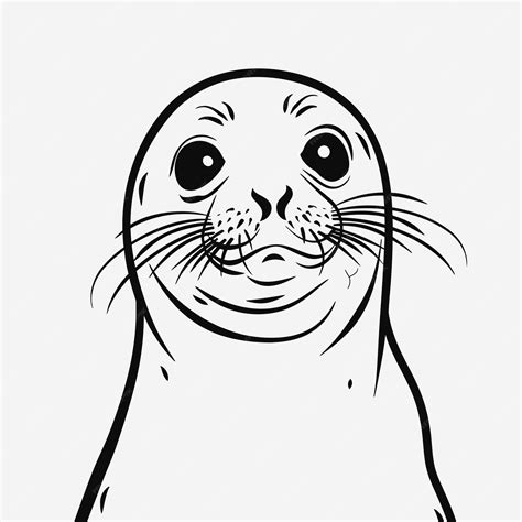 A Black And White Drawing Of A Seal With A Smile On Its Face Premium