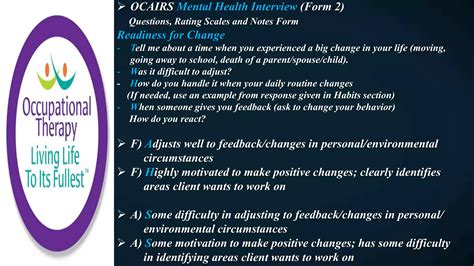 Occupational Therapy Assessment Interview And Rating Scale Mental Health Pptx