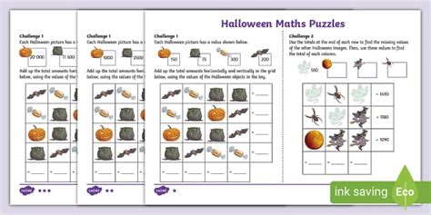 Uks2 Halloween Maths Puzzles Addition Subtraction Worksheets