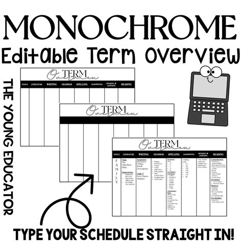 Editable Monochrome Teacher Timetable Template The Young Educator
