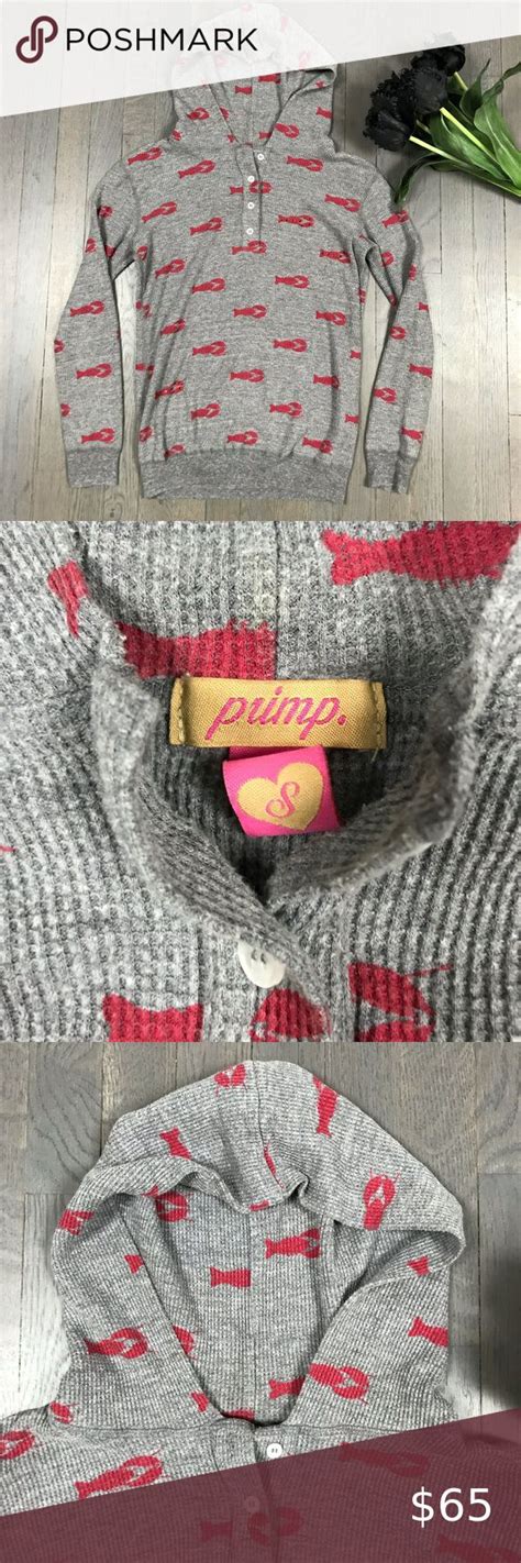 Primp Lobster Print Long Sleeve Thermal Hood Top Primp Burgundy