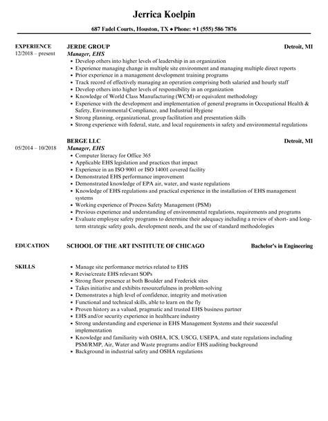 Manager Ehs Resume Samples Velvet Jobs