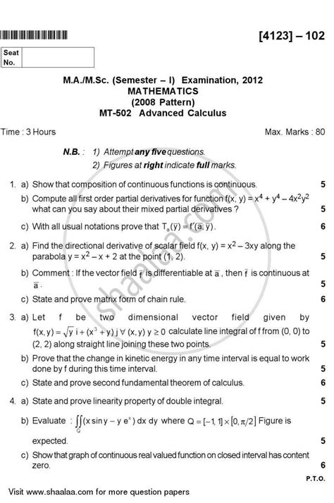 Advanced Calculus 2012 2013 Ma Mathematics Semester 1 Question Paper