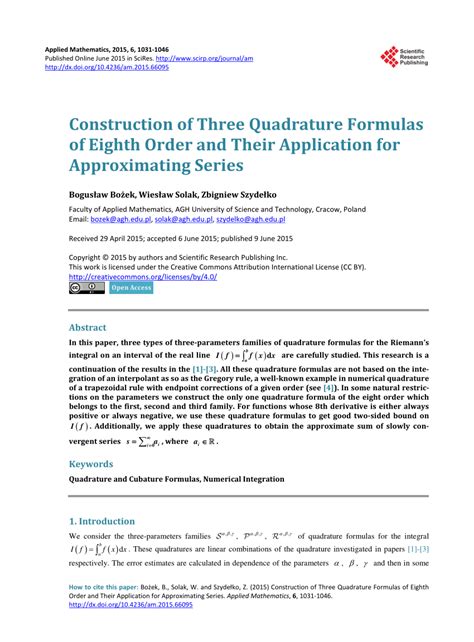 Pdf Construction Of Three Quadrature Formulas Of Eighth Order And