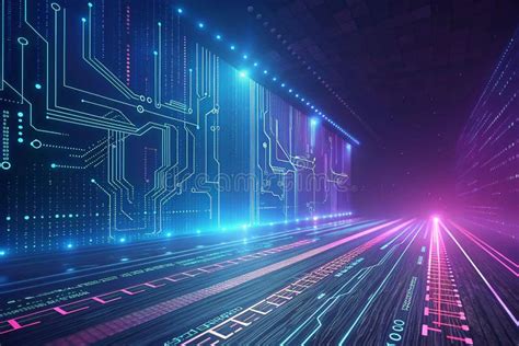 Futuristic Digital Tunnel With Glowing Circuit Board Walls And Data Futuristic Digital Tunnel With Glowing Circuit Board Walls And Data
