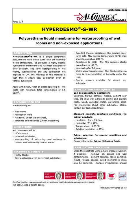 Alchimica Hyperdesmo Swr At ₹ 305kg Waterproof Coatings In Kolkata