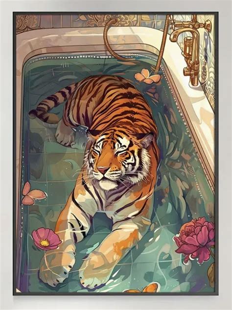 Tiger Bath Tiger Art Wall Art Vintage Bathtub