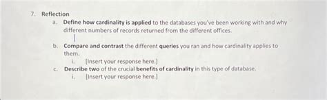 Solved 7 Reflection A Define How Cardinality Is Applied To