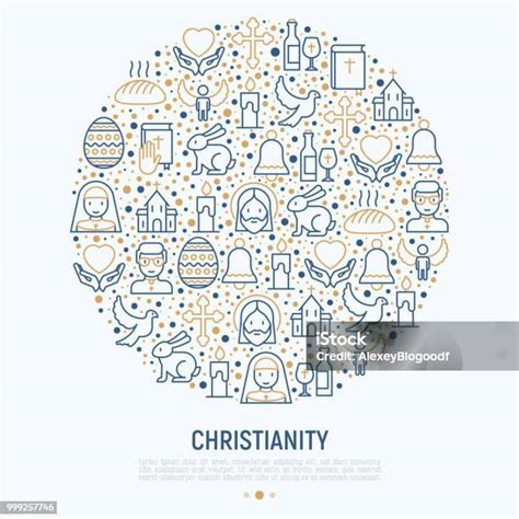 원 신부 교회 수녀 십자가의 얇은 선 아이콘에서에서 기독교 개념 예수 성경 비둘기 배너 웹 페이지 인쇄 매체에 대 한 벡터 일러스트 개념에 대한 스톡 벡터 아트 및 기타