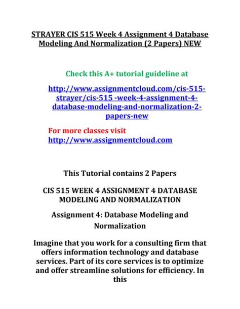 Strayer Cis 515 Week 4 Assignment 4 Database Modeling And Normalization