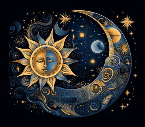 Premium Photo Celestial Sun And Moon With Swirly Generative Ai