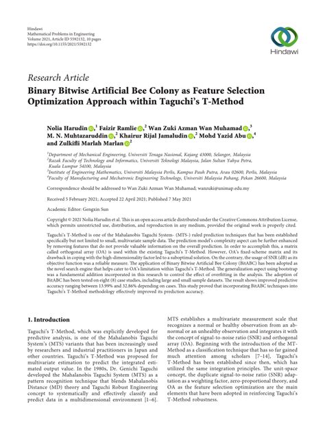 pdf binary bitwise artificial bee colony as feature selection