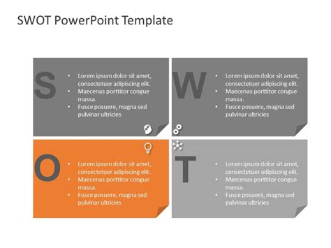 Grey And Orange Icon Accented Swot Analysis Powerpoint Template