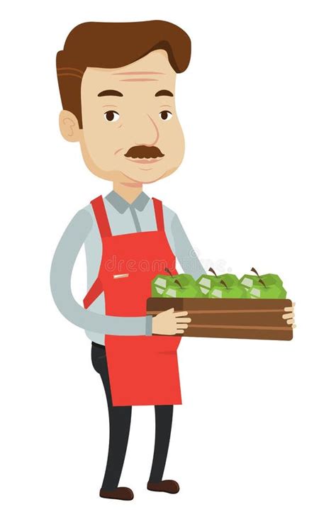 Supermarket Worker With Box Full Of Apples Stock Vector Illustration