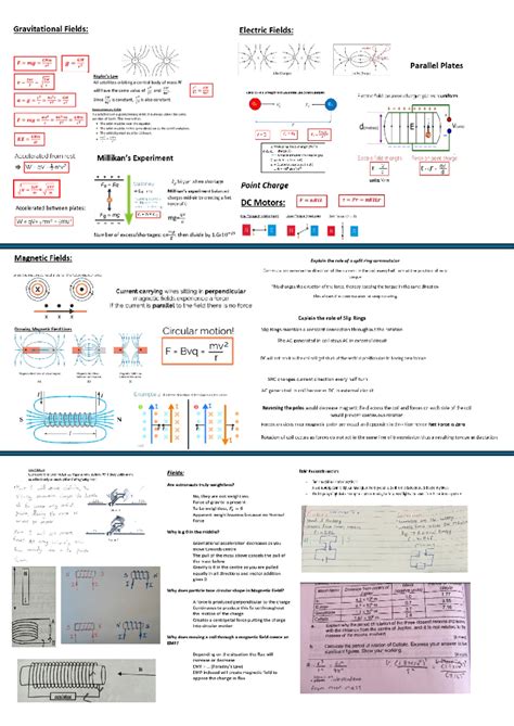 Sac 2 Physics Cheat Sheet Gravitational Fields Electric Fields