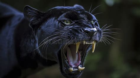 A Stunning Macro Close Up Of A Snarling Black Panther Its Mouth Wide