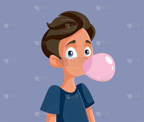 可爱的少年嚼口香糖矢量插图