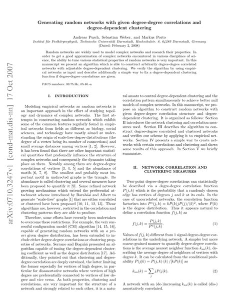 Pdf Generating Random Networks With Given Degree Degree Correlations And Degree Dependent