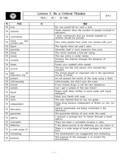 Lesson 3 Be A Critical Thinker Worksheet 1 Pdf