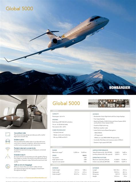 Bombardier Global5000 Factsheet En Pdf Aviation Aircraft