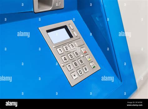 keypad with a screen for dialing numbers and symbols pin code terminal for issuing money close