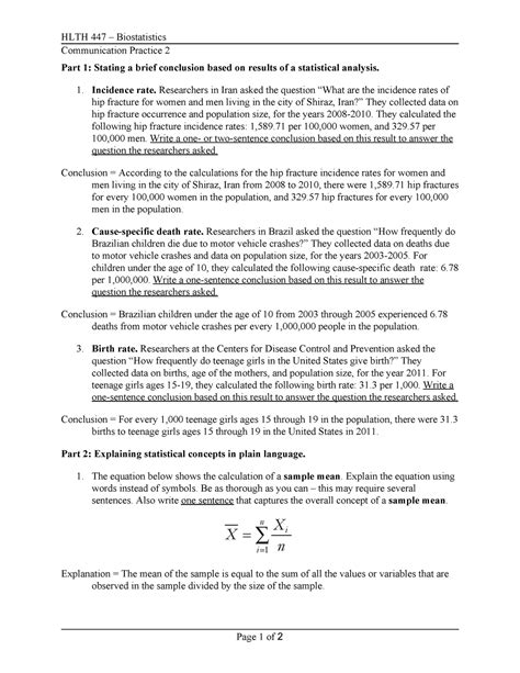 biostatistics communication practice 2 incidence rate researchers