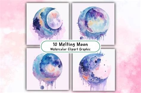 Melting Moon Watercolor Clipart Graphic By Design Point · Creative Fabrica