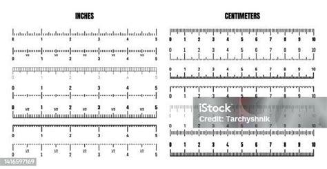 길이 또는 높이를 측정하기위한 사실적인 검은 센티미터와 인치 스케일 분할이 있는 다양한 측정 스케일 눈금자 테이프 측정 표시 크기 표시기 벡터 일러스트 레이 션 눈금자에
