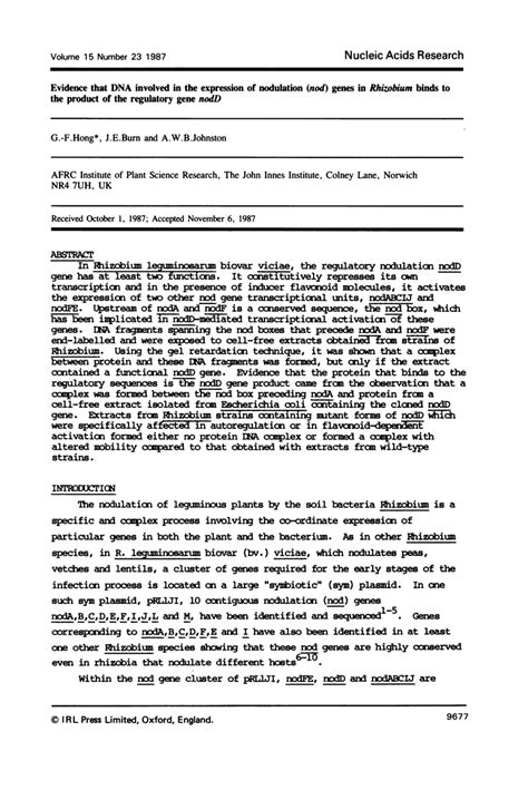 Pdf Evidence That Dna Involved In The Expression Of Nodulation Nod