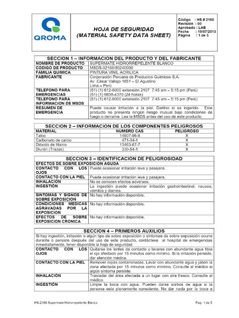 Hoja De Seguridad Material Safety Data Sheet Pdf Descargar Libre Pdf